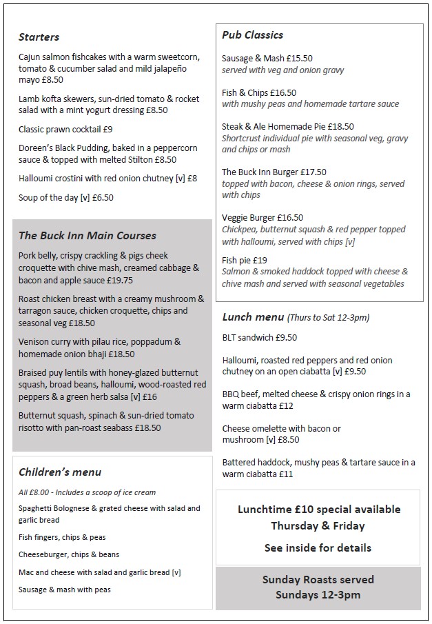 Menu – The Buck Inn at Wrelton